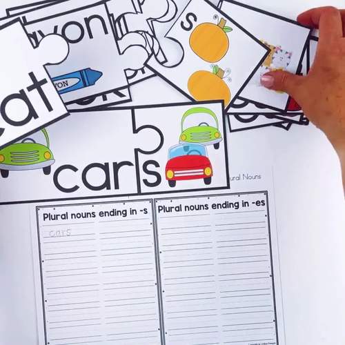 Plural Nouns Puzzles Game for Reading Centers with Recording Worksheets