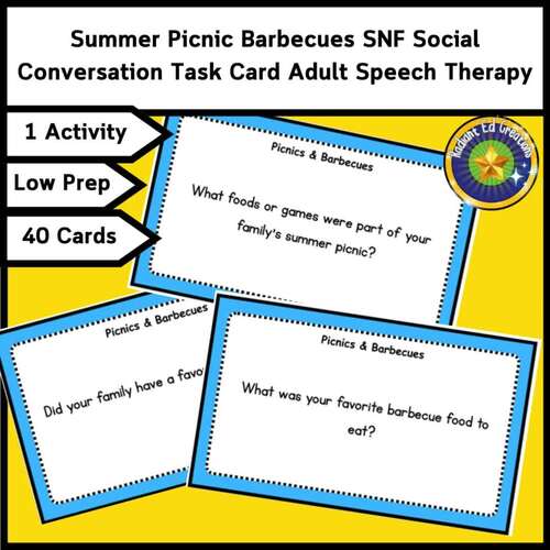 Summer Picnic Barbecues SNF Social Conversation Task Card Adult Speech ...