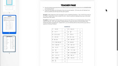 6th Grade Math Fun Friday Activities Integer Operations Review Game ...