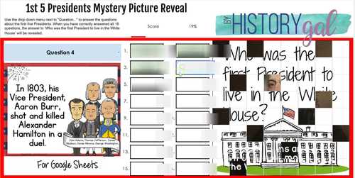 Washington to Monroe Mystery Picture Reveal Review Activity - First 5 ...