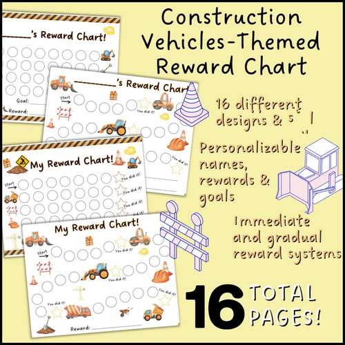 Kids Reward Chart Printable Construction Themed | Reward Sticker Chart ...