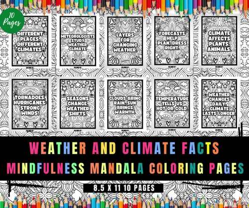Weather And Climate 3rd Grade Facts Coloring Pages, SEL Coloring No Prep