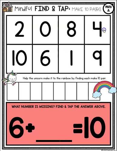 Interactive PDF Make 10 Addition Pairs Find and Tap Distance Learning