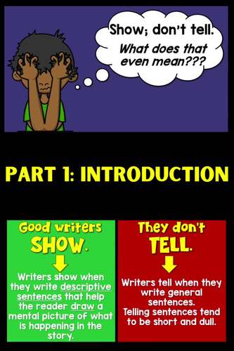 Show Don't Tell Writing PowerPoint: Writing Lesson and Flipbook Activity