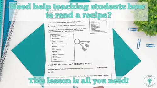 Reading a Recipe Worksheet and Lesson Plan for FCS and Life Skills ...