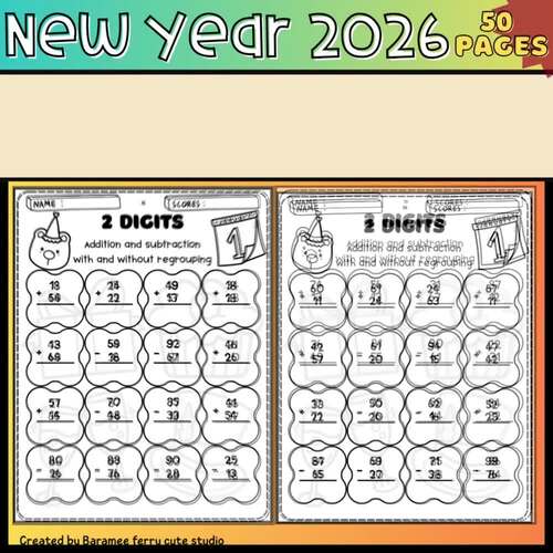 New Year 2 Digit Addition and Subtraction Worksheets With & Without ...