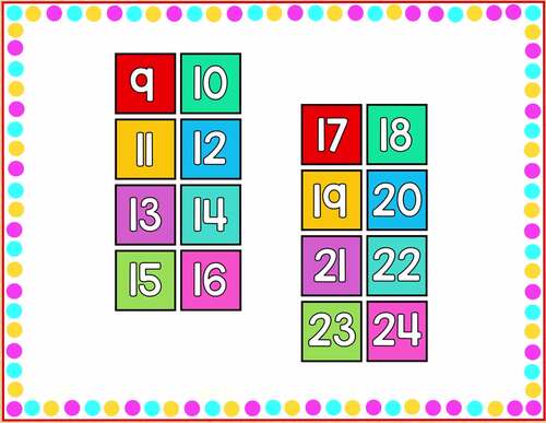 Printable Bright Classroom Calendar Number Labels, Number Tags, Numbers