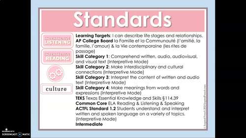 French Family Friendship Life Stages Reading Performance Task No Prep
