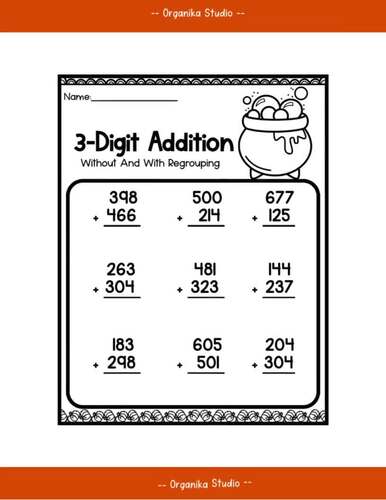 Halloween 3-Digit Addition with and without Regrouping Worksheets