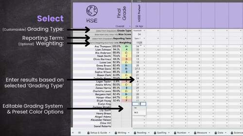 Teacher Gradebook Google Sheets & Excel | 40 Students | Automatic Grades