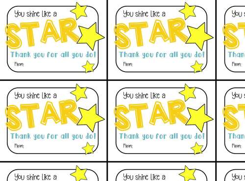 Star Teacher (Staff) Appreciation (Thank You) Gift Tag- You shine like ...