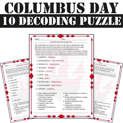 Digital and Print Columbus Day Decoder Games | CHRISTOPHER COLUMBUS DAY ...