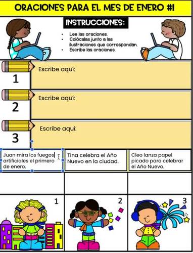 Matching Sentences in Spanish January Print and Digital | TPT