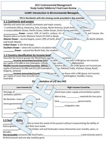 Study Guide/ Midterm/Final Exam Review Unit#1 Introduction to ...