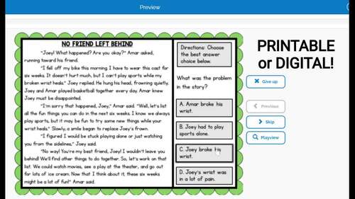 Reading Comprehension Passages and Questions 3rd Grade Digital ...