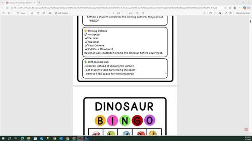 Dinosaur Picture Bingo Game Printable | 30 Unique 5x5 Cards | Pre-K–1
