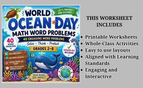 World Ocean Day Math Word Problems | Grades 2–8 Problem Solving Worksheets