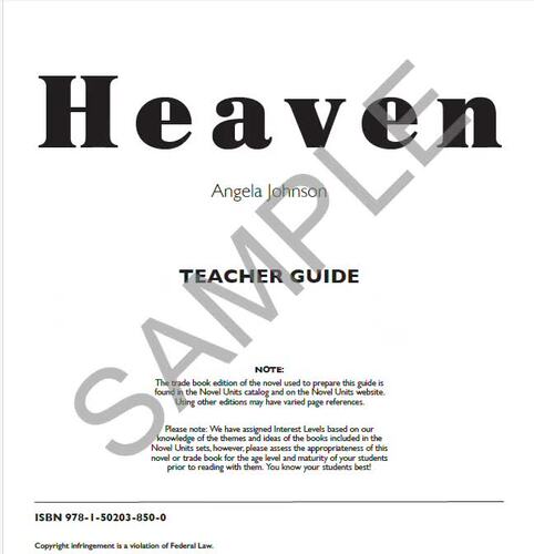 Heaven Novel Units® Teacher Guide Novel Study | TPT