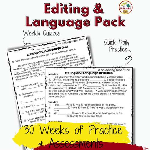 Editing and Language YEARLONG Lessons | Daily Grammar Practice Worksheets