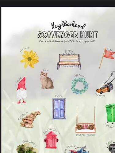 Neighborhood Scavenger Hunt, Outdoor Activity, Kids Games, Visual Skills