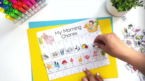 Summer / Beach Chore Charts, Editable Visual Schedule & Chore Cards