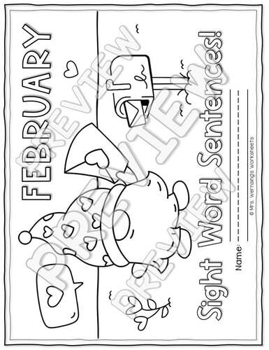 Kindergarten Sight Word Sentences for FEBRUARY! by Mrs Wernsings Worksheets