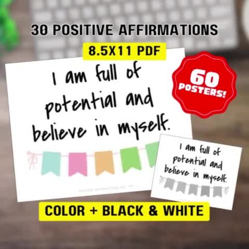 I am... 30 Printable Affirmation Poster (Rainbow Banner Variation in ...