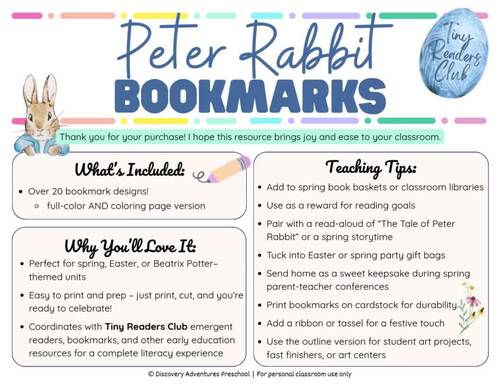 Peter Rabbit Spring Bookmarks – Reading Rewards & Coloring Activity