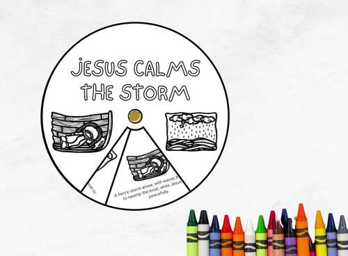 Jesus Calms the Storm, Bible Spinning Wheel, Sunday School Coloring Craft