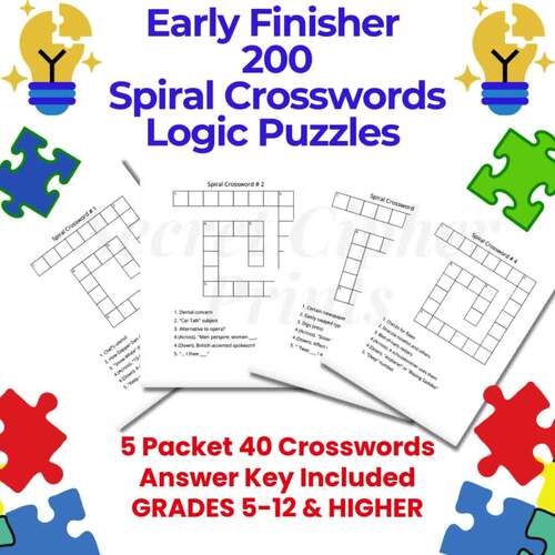 Early Finishers Spiral Crosswords-Grades 5–12+ | 200 Word Puzzles ...