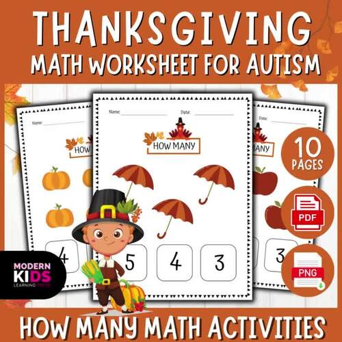 How Many - Thanksgiving Math Worksheet for Autism by ModernKids ...