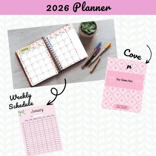 2026 printable planner|Monthly & weekly Schedules|Floral digital planner