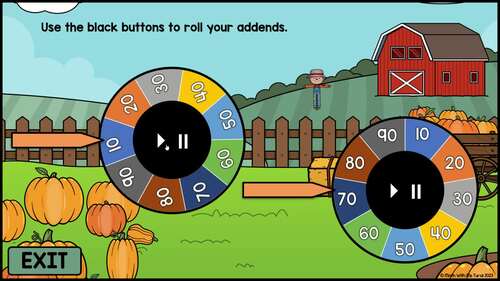 Fall Adding 2 Multiples of 10 Spinners for Power Point™ Freebie | TPT