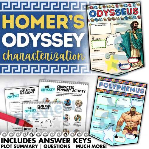 The Odyssey Character Analysis Pennant Activity | Homer Greek Mythology ...