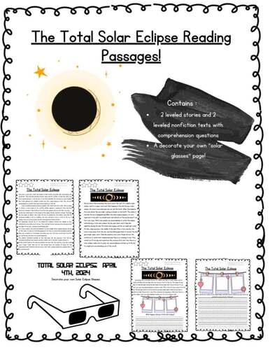 Total Solar Eclipse April 8th, 2024 Reading Passages and Activities!