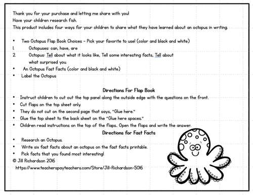 Ocean Animals - Octopus Writing Flap Books! Kindergarten, First Grade ...