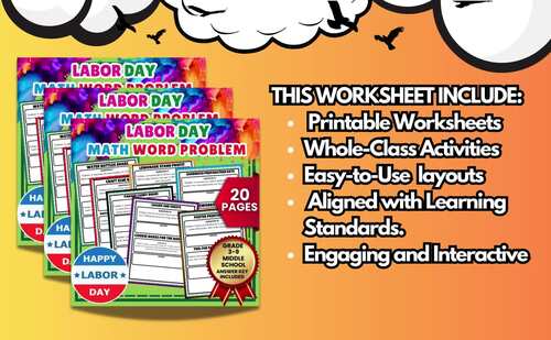 Labor Day Math Word Problems Addition Subtraction Worksheet 3rd,4th,5th ...