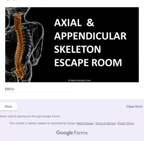 Axial and Appendicular Skeleton Escape Room by Abaco Education Zone