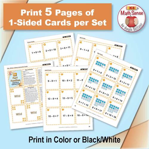 7s 8s 9s Fact Families for Addition & Subtraction: 3 Card Sets | Math Games