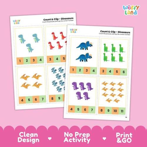 Dinosaur Counting Clip Cards 1-12 - Preschool Math Center Number Sense ...