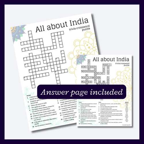 India crossword puzzle— Learn about India with this trivia puzzle!
