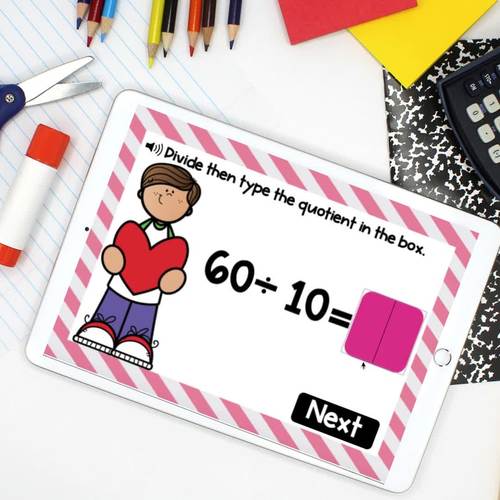 Dividing by 2s 5s and 10s Boom Cards | Valentine's Day Themed | TPT