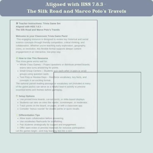 Connecting Worlds: Silk Road & Marco Polo Trivia Game — HSS 7.8.3