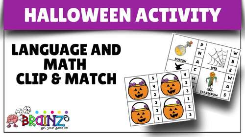 Halloween Math and Language Activity Task Cards | Clothespin Activity