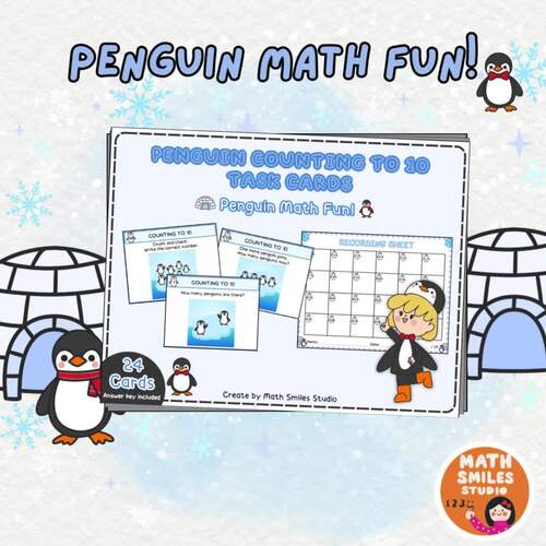 Penguin Counting to 10 Task Cards | Winter Math Center & Scoot Game K ...