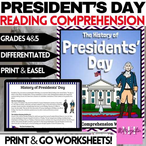 President's Day Differentiated Grade 4 & 5 Reading Comprehension Worksheets