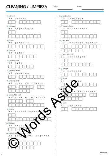 Spanish English Bilingual Vocabulary Worksheets Cards Puzzles Games ...