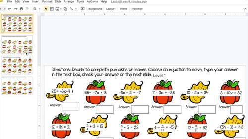 Fall Multi-Step Equation Partner Activity *distance learning | TpT