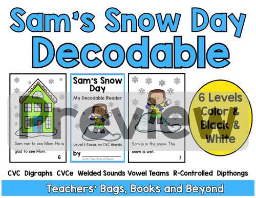 Sam's Snow Day 6 Decodables CVC Digraphs Dipthongs r controlled Phonics ...