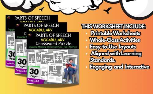 Parts of Speech January Crossword Puzzle Activities 4th,5th,6th,7th,8th